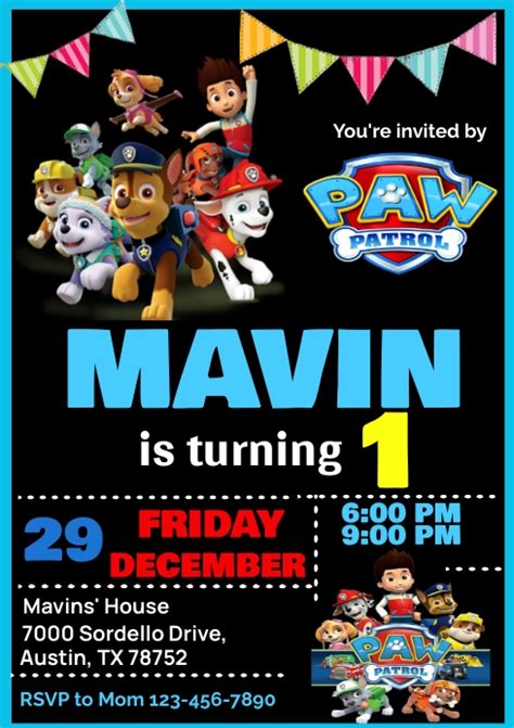 Paw Patrol Birthday Party Invitation Template Postermywall