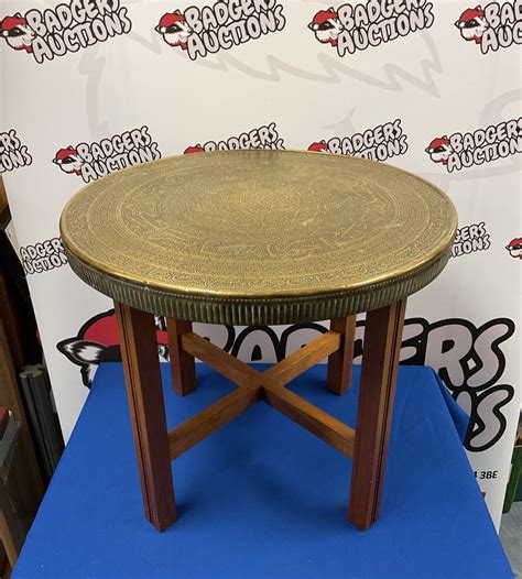 Vintage Arabic Brass Topped Table 60cm Diameter Badgers Auctions