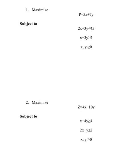 Solved 1 Maximize P 5x 7y Subject To 2x 3y≤45x−3y≥2x Y≥0 2
