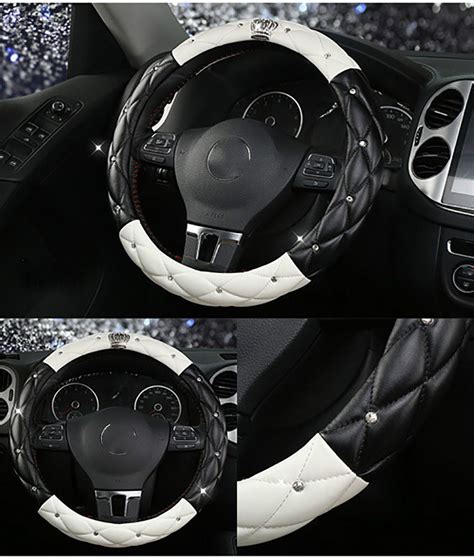 Badu Bg 38cm кожен моден дамски калъф за волан на кола Diamond Blingbling Crystal предпазен