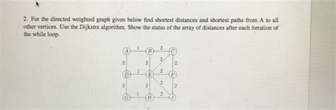 solved for the directed weighted graph given below find