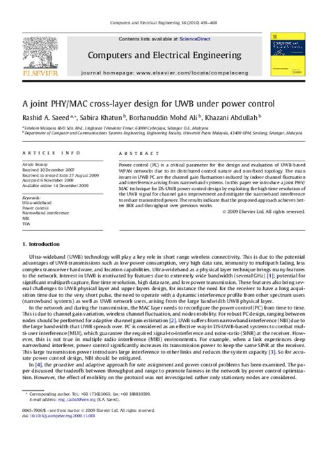 pdf a joint phy mac cross layer design for uwb under power control