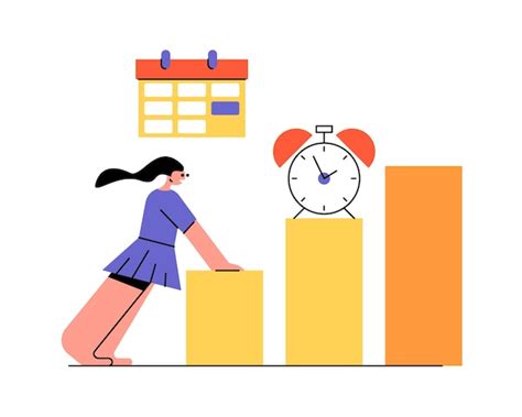 Premium Vector Lady Standing Near Diagram And Clock Doing Different Tasks And Activities On