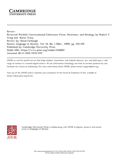 Pdf Robert T Craig And Karen Tracy Eds Conversational Coherence