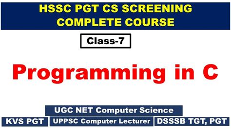 Arrays Programming In C Class 7 Hssc Pgt Cs Screening Youtube