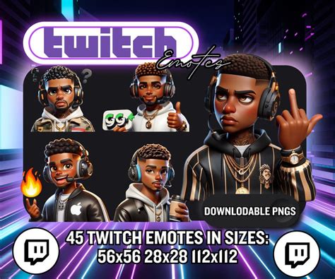 Black Male Gamer Twitch Emotes 45 Png Stream Emojis Digital Download