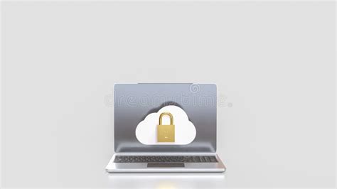 The White Cloud And Gold Lock For Technology Security Concept 3d Rendering Stock Illustration