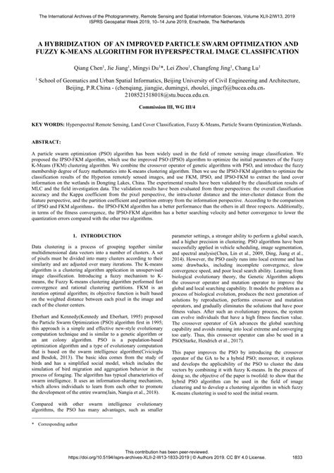 Pdf A Hybridization Of An Improved Particle Swarm Optimization And Fuzzy K Means Algorithm For