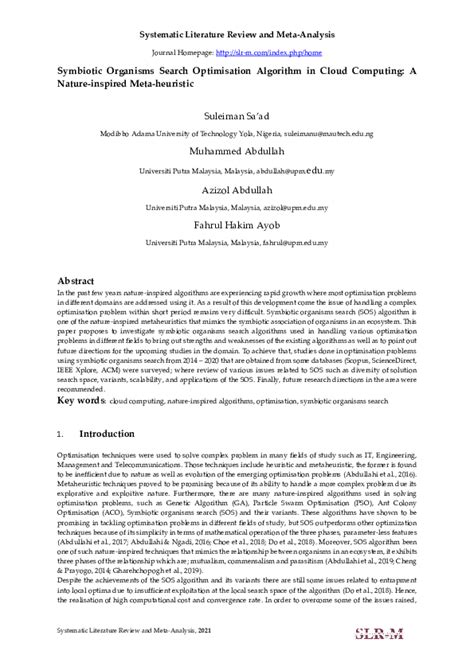 Pdf Symbiotic Organisms Search Optimization Algorithm In Cloud