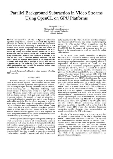 pdf parallel background subtraction in video streams using opencl on