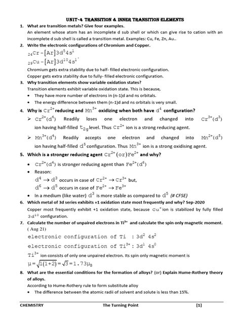 Unit 4 Transition And Inner Transition Elements Mini 2023 Download
