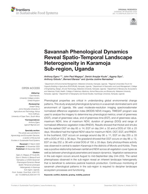 Pdf Savannah Phenological Dynamics Reveal Spatio Temporal Landscape Heterogeneity In Karamoja