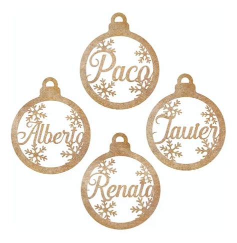 Kit 7 Esferas Navideñas Personalizadas Con Nombres 10cm Mdf Natural