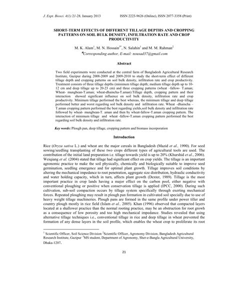 Pdf Short Term Effects Of Different Tillage Depths And Cropping