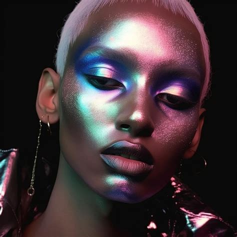 Premium Photo A Woman With A Silver Hair And A Shiny Silver Glittery Face