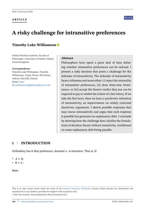 Pdf A Risky Challenge For Intransitive Preferences