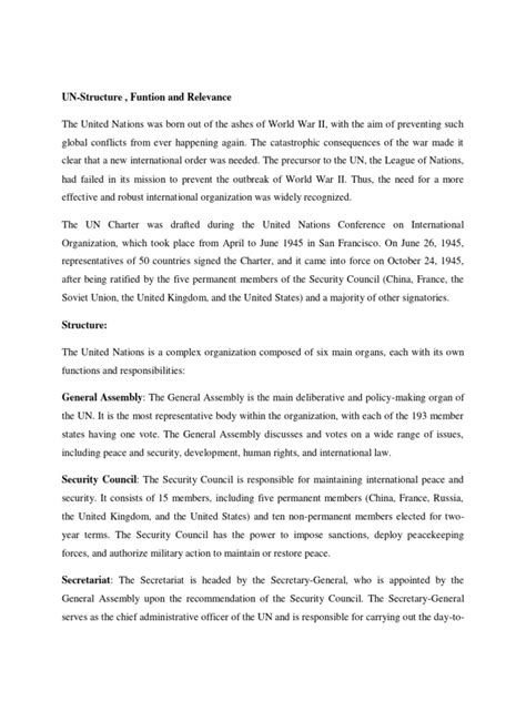 Un Structure And Functions Pdf United Nations International Relations
