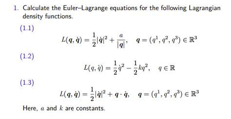 Solved 1 Calculate The Euler Lagrange Equations For The Solved 1 Calculate The Euler Lagrange Equations For The
