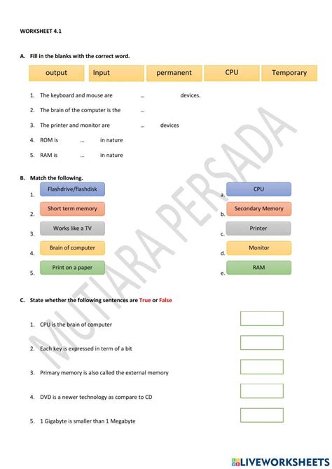 Know My Computer Worksheet Live Worksheets