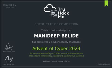 manideep belide on linkedin tryhackme certification cybersecurity