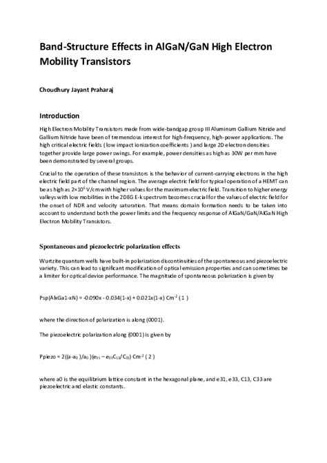 Pdf Band Structure Effects In Algan Gan Algan Double Heterojunction