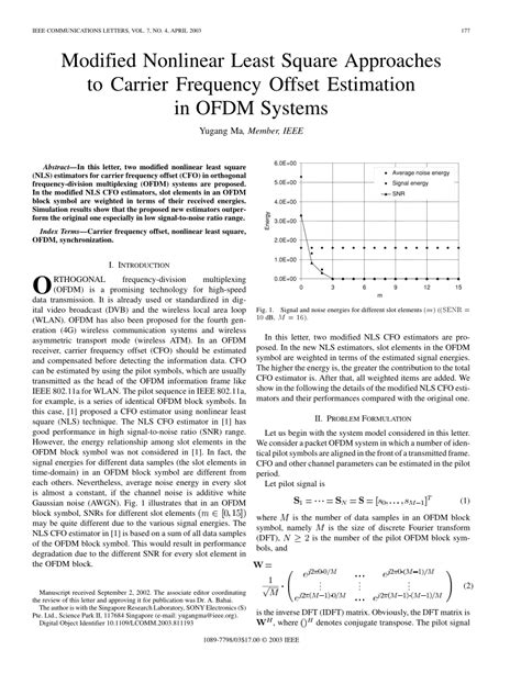 pdf modified nonlinear least square approaches to carrier frequency