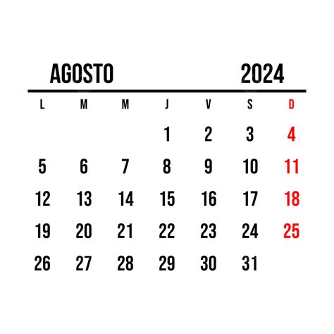 Calendario Agosto 2024 Español Png Dibujos Calendario Agosto 2024