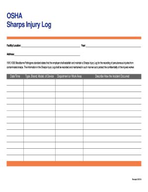Sharps Injury Log Printable Form