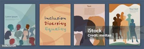 다양성 포용과 평등 개념 다양한 문화의 실루엣 사람들 다문화 및 다민족 남성과 여성의 그룹 편집 가능한 브로셔 템플릿 전단지 전단지 표지 포스터 사회적 포용에 대한 스톡