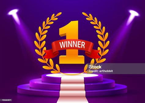 조명 무대 연단 보라색 배경에 시상식을 위한 무대 연단 장면 트로피에 대한 스톡 벡터 아트 및 기타 이미지 트로피 0명 1위 Istock