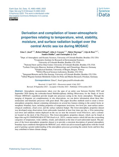 Pdf Derivation And Compilation Of Lower Atmospheric Properties Relating To Temperature Wind