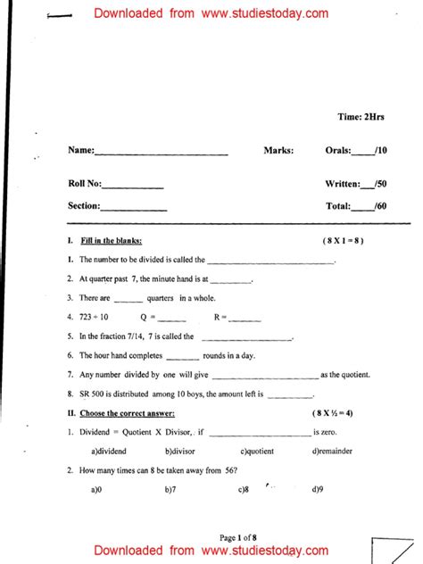Cbse Class 3 Mathematics Question Paper Set K Pdf Pdf