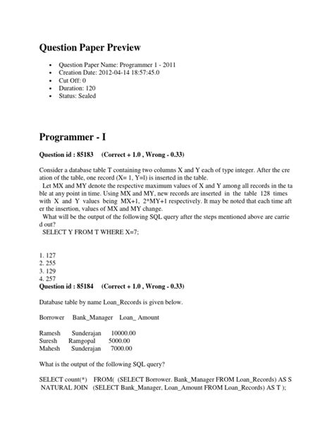 Programmer Rpsc 2011 Previous Year Papper Pdf Relational Model Asynchronous Transfer Mode