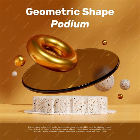 Золотая и стеклянная плавающая форма рендеринг 3d макет шаблона цилиндра терраццо подиум в