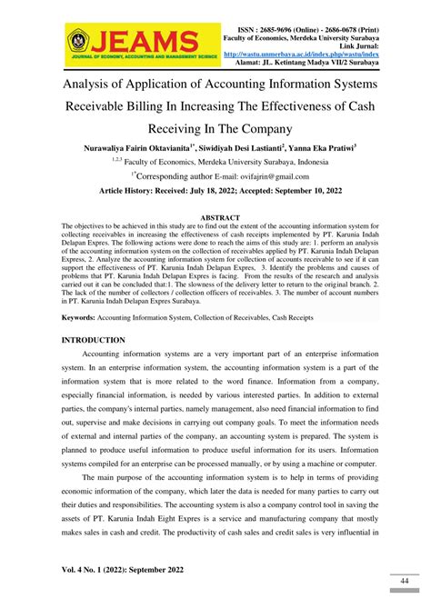 Pdf Analysis Of Application Of Accounting Information Systems Receivable Billing In Increasing