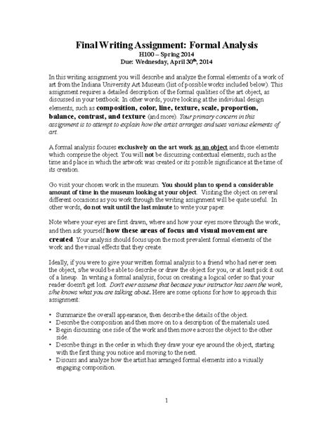 Formal Analysis Info Final Writing Assignment Formal Analysis H100