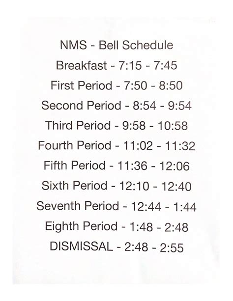 Bell Schedule Nms Press