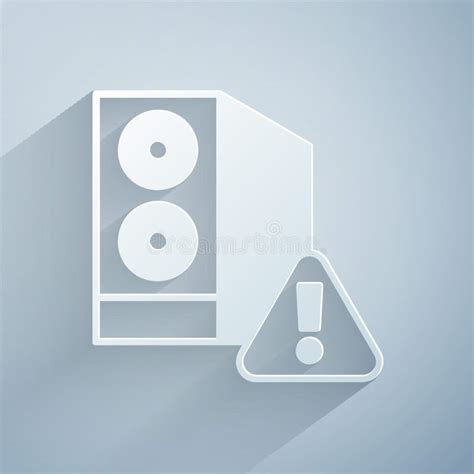Paper Cut Case Of Computer With Exclamation Mark Icon Isolated On Grey Background Computer