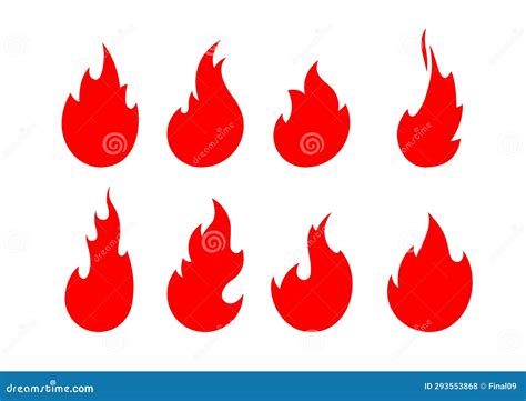 Fire Icon Set Red Color Symbol Or Emblem Fire Silhouette Stock Vector