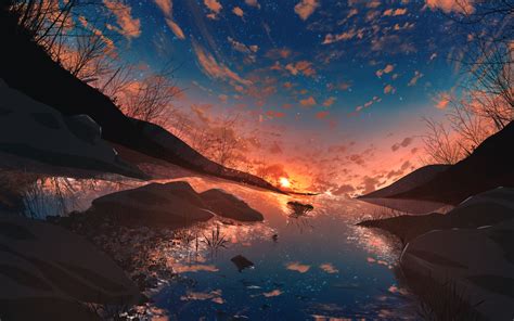 1680x1050 Resolution Anime Sunset Original Art 1680x1050 Resolution