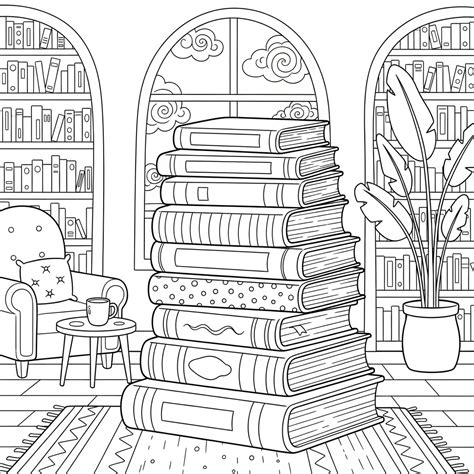 Fun Cartoon Stack Of Books Coloring Page — Free Printable Colorversum