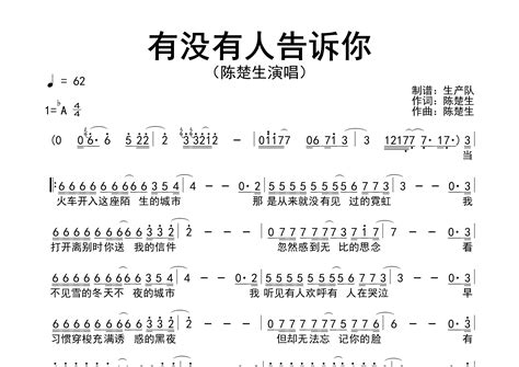 有没有人告诉你简谱 陈楚生 歌曲旋律简谱 生产队上传 吉他屋乐谱网