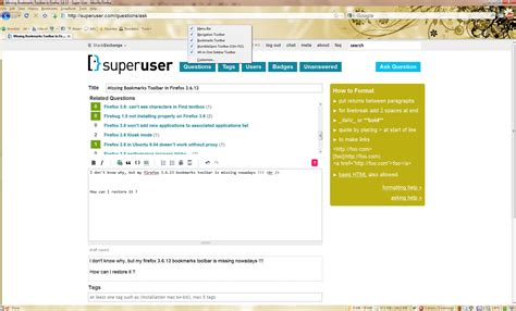 browser missing bookmarks toolbar in firefox 3 6 13 super user