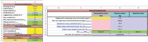 site and tracer information entered in tipt for the continuous tracer