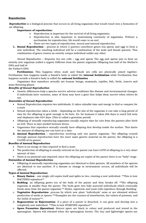 G8 Reproduction Science Handout Handout In Science VII Zamboanga Del Sur National High Babe