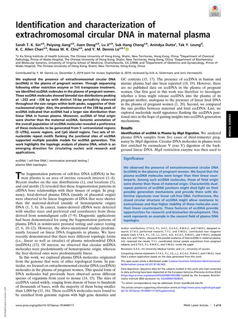 Pdf Identification And Characterization Of Extrachromosomal Circular Dna In Maternal Plasma