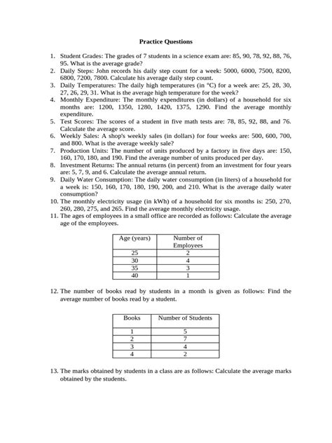 Practice Questions Pdf Median Mean