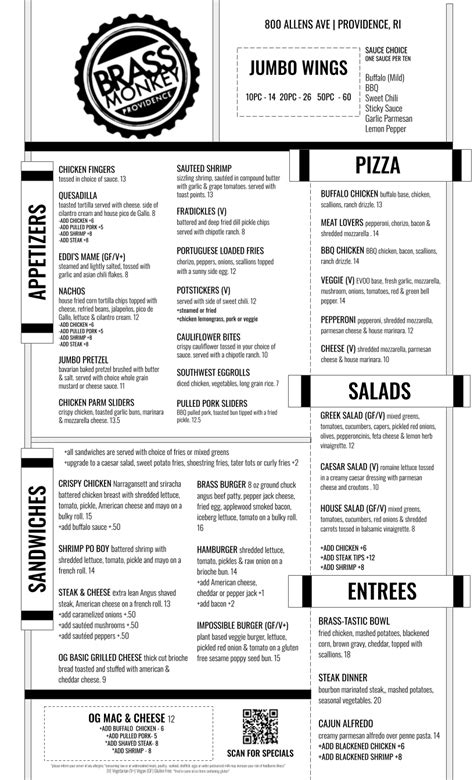 Menu — Brass Monkey