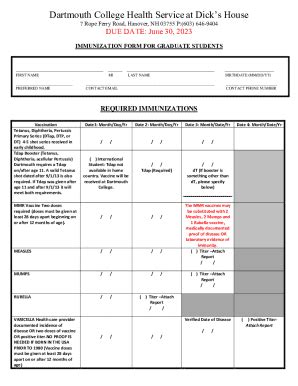 Fillable Online Fillable Online Dartmouth Dartmouth College Health Fax Email Print PdfFiller