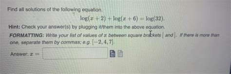 solved find all solutions of the following equation log x